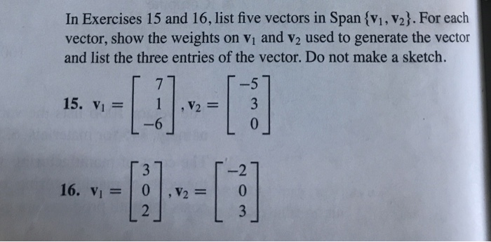 Solved List five vectors in Span {v_1, v_2}. For each | Chegg.com