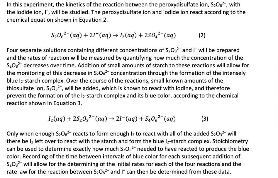 1. Calculate the concentrations of [I– ] and [S2O8 – | Chegg.com