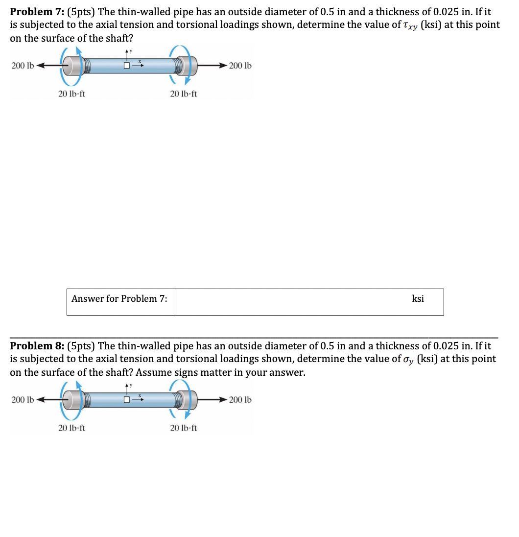 Solved Problem 5: (5pts) The thin-walled pipe has an outside | Chegg.com