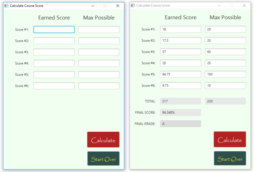 Solved Create a GUI program to calculate the average score | Chegg.com