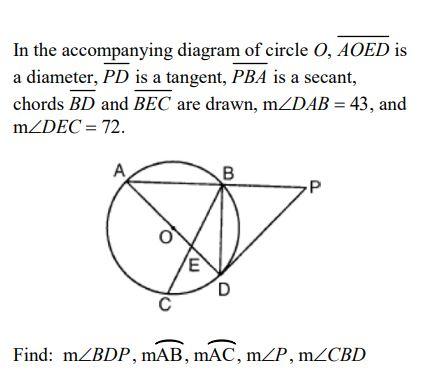 [Solved]: In the accompanying diagram of circle O, AOED is