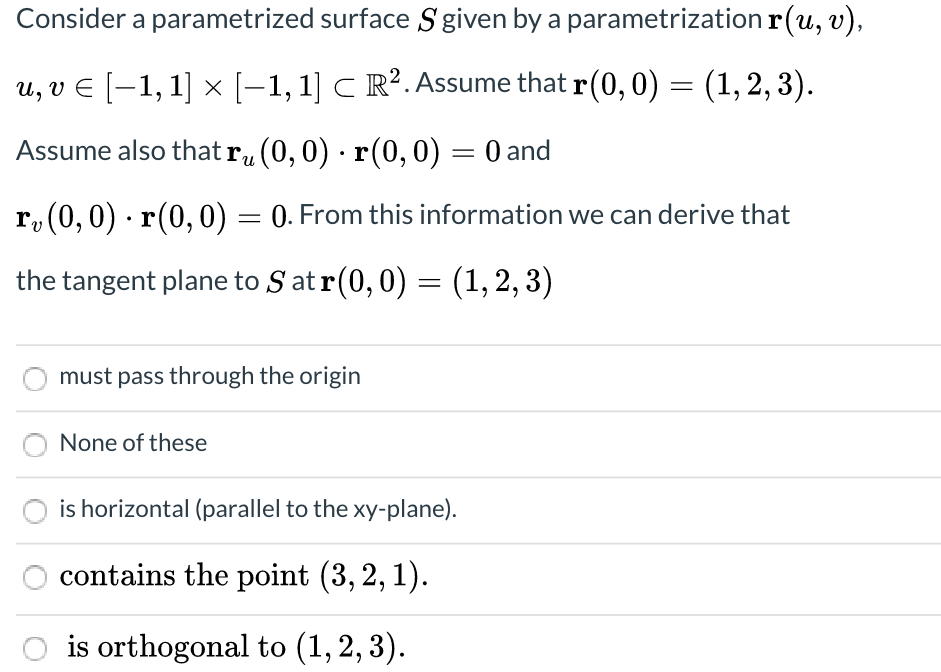 Solved Consider a parametrized surface S given by a | Chegg.com