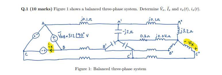 Solved Q.1 (10 marks) Figure 1 shows a balanced three-phase | Chegg.com