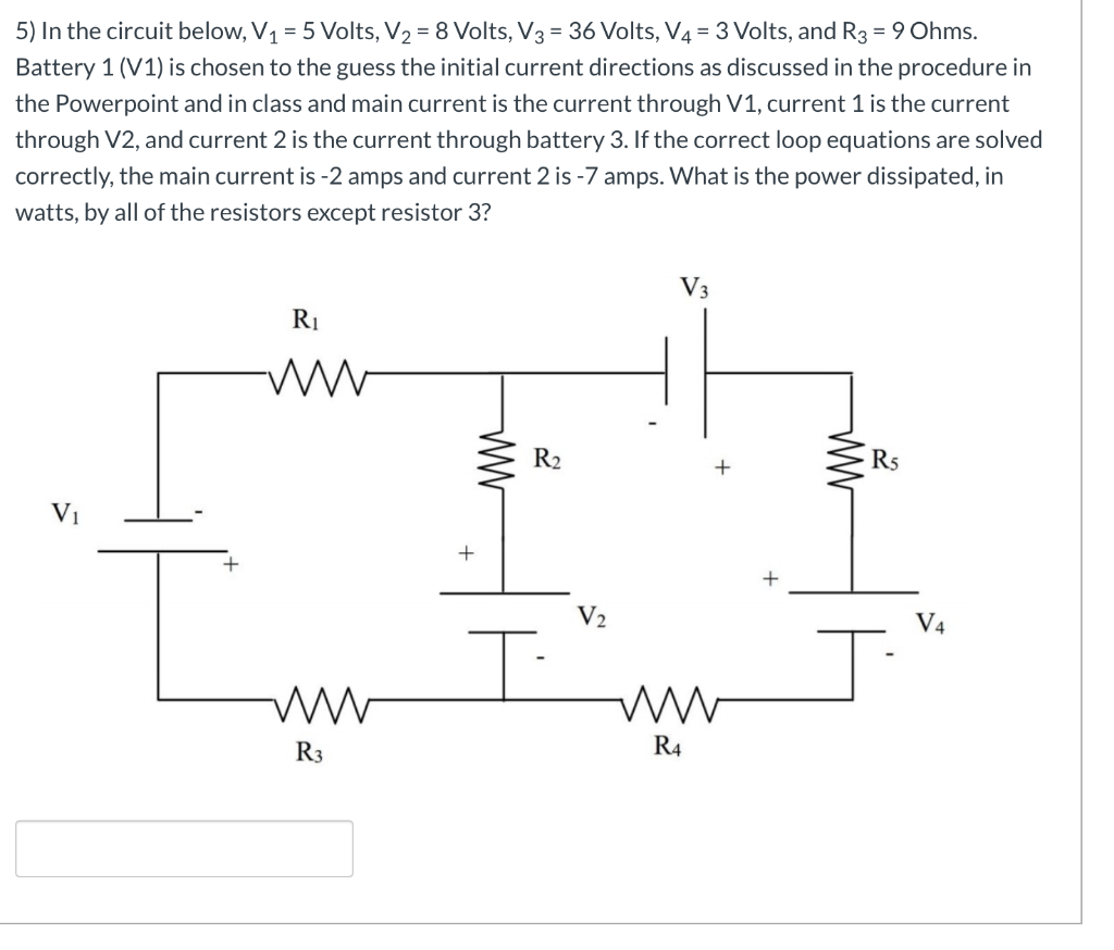 Solved 5) In the circuit below, V1 = 5 Volts, V2 = 8 Volts, | Chegg.com