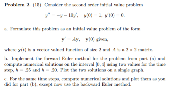 Solved Problem 2. (15) Consider the second order initial | Chegg.com