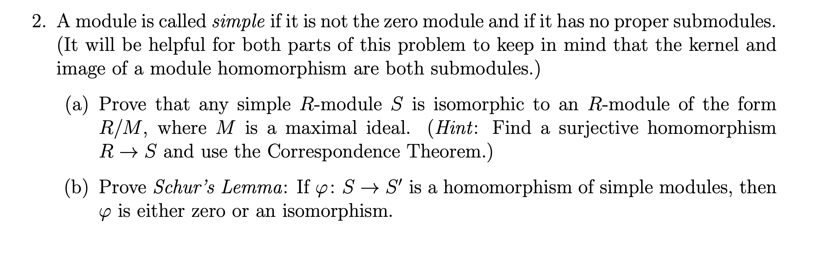 Solved 2 A Module Is Called Simple If It Is Not The Zero 