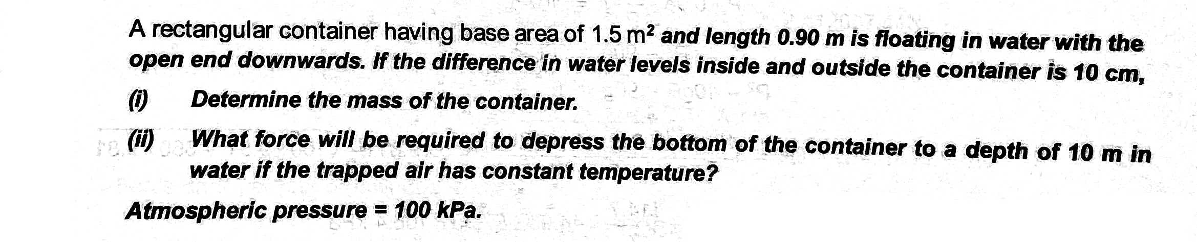 Solved A rectangular container having base area of 1.5 m2 | Chegg.com