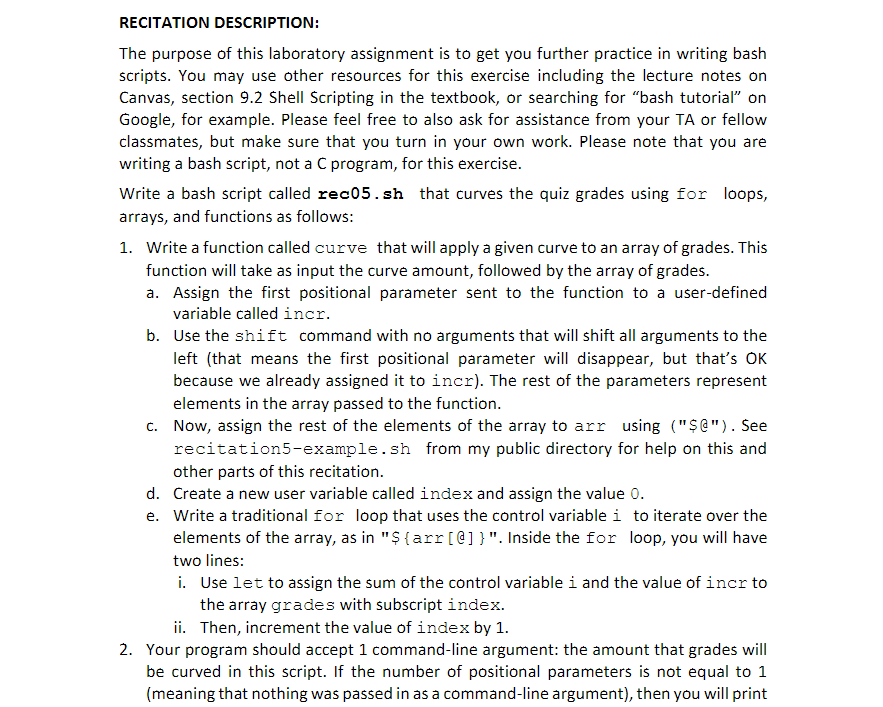 Solved RECITATION DESCRIPTION: The purpose of this | Chegg.com