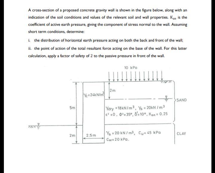 Solved A cross-section of a proposed concrete gravity wall | Chegg.com