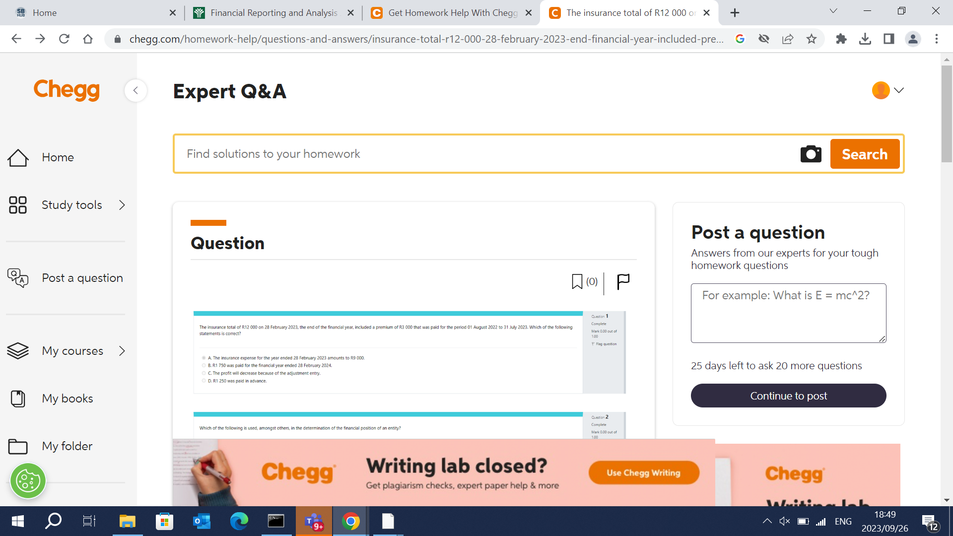 Solved The insurance total of R12 000 on 28 February 2023 , | Chegg.com