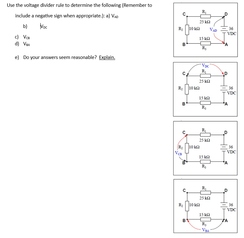 Solved Use the voltage divider rule to determine the | Chegg.com