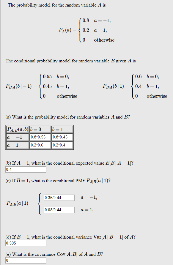 Solved The probability model for the random variable A is | Chegg.com
