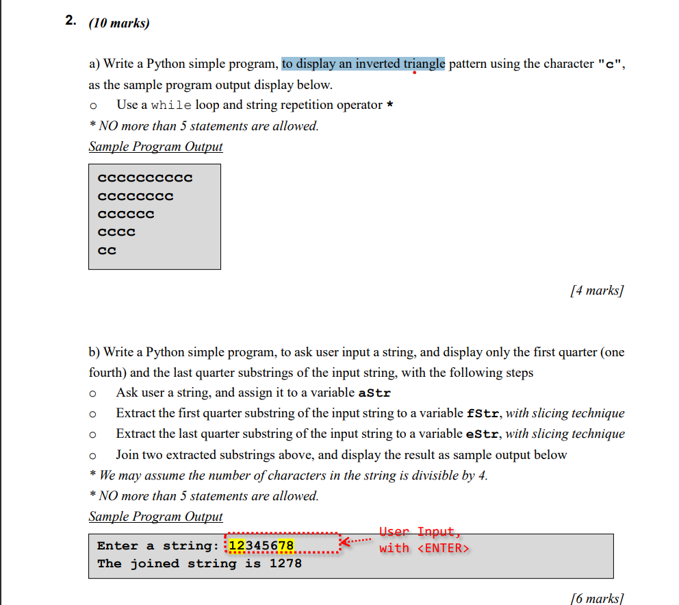 Solved 2 10 Marks A Write A Python Simple Program To 2154