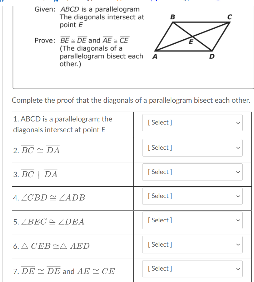 Solved Given: ABCD is a parallelogram The diagonals | Chegg.com
