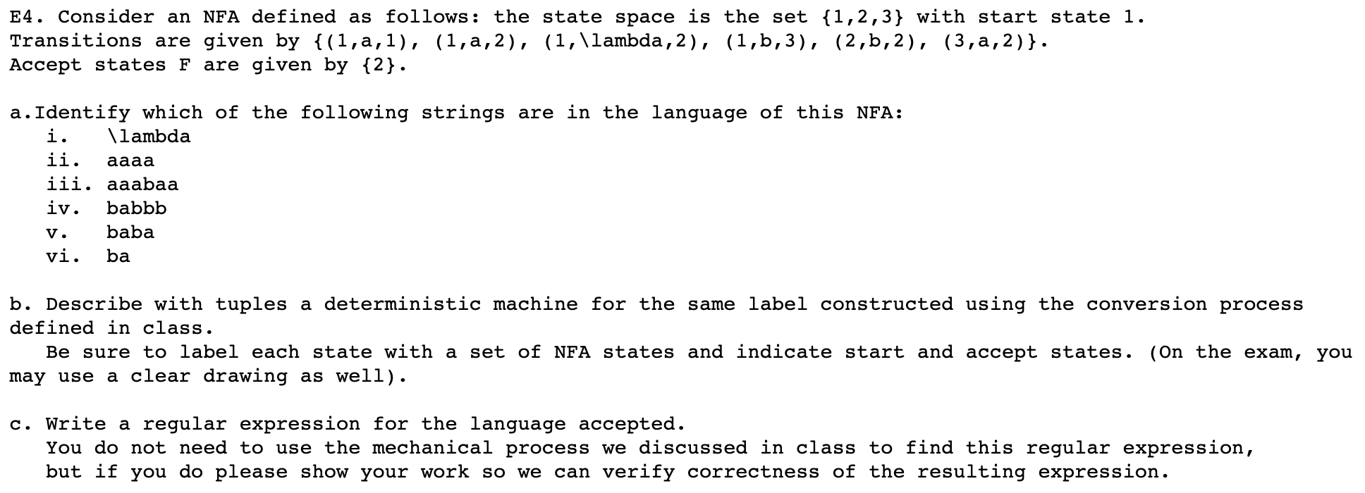 Solved E4. Consider an NFA defined as follows: the state | Chegg.com