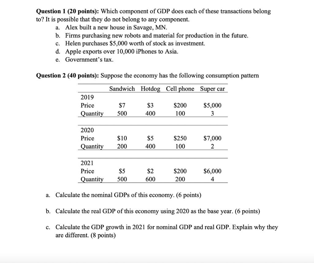 Solved Question 1 (20 points): Which component of GDP does | Chegg.com