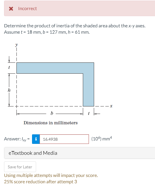 Solved X Incorrect Determine The Product Of Inertia Of The