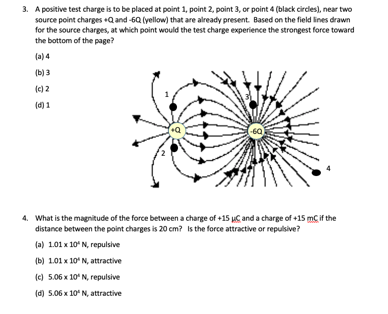 Solved 3. A positive test charge is to be placed at point 1, | Chegg.com