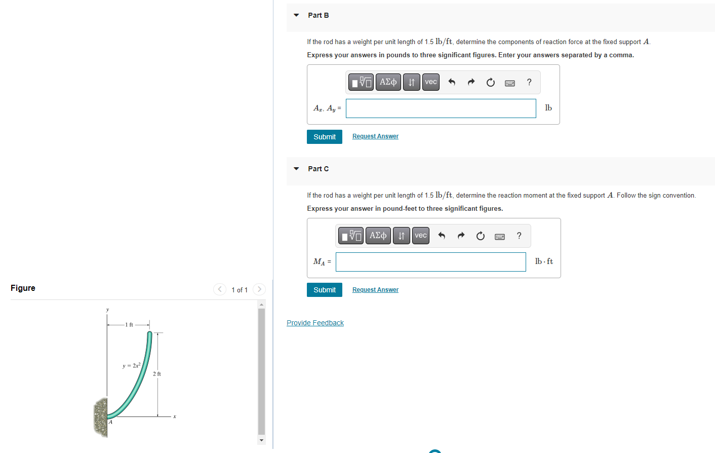 Solved If the rod has a weight per unit length of 1.5lb/ft, | Chegg.com