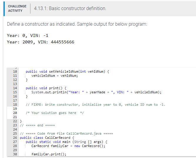 Solved Challenge 4131 Basic Constructor Definition 