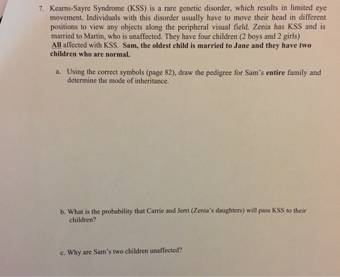 Solved 7. Kearns-Sayre Syndrome (KSS) is a rare genetic | Chegg.com