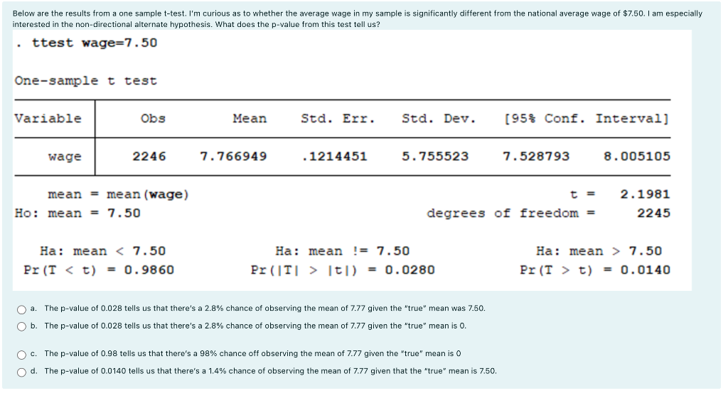 Solved Below are the results from a one sample t-test. I'm | Chegg.com