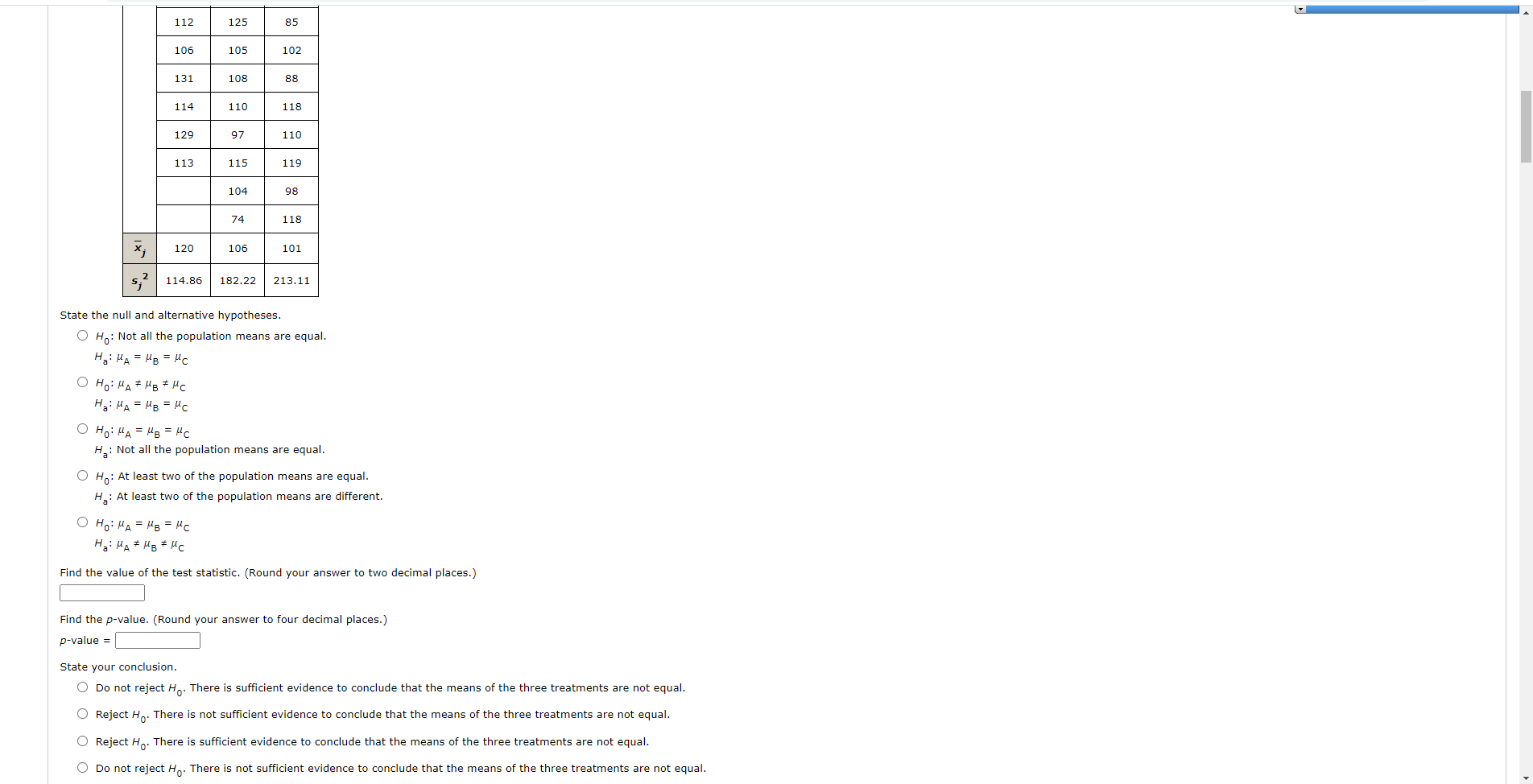 Solved Develop the analysis of variance computations for the | Chegg.com