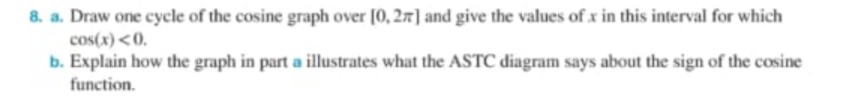 Solved 8. a. Draw one cycle of the cosine graph over [0,2π] | Chegg.com