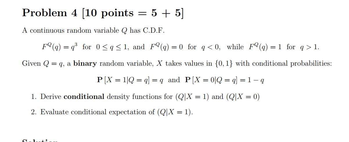 Solved Problem 3 (10 points = 5 + 5] A continuous random | Chegg.com