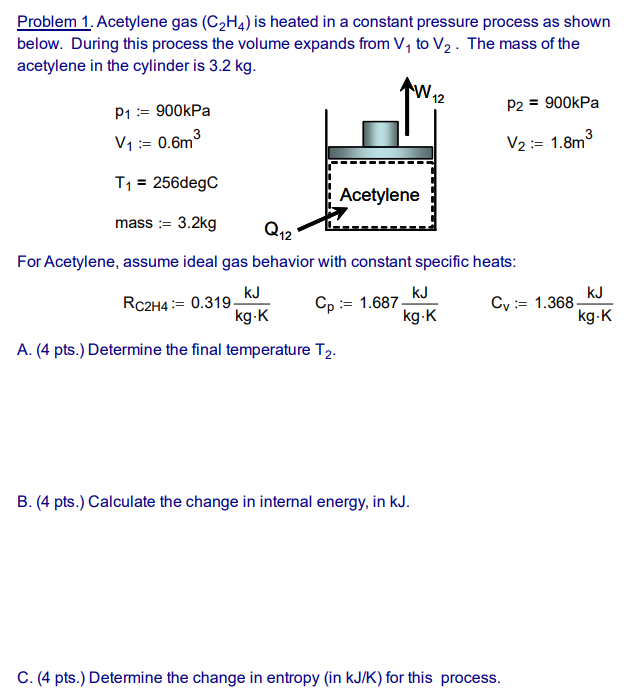 Solved Problem 1. Acetylene gas (C2H4) is heated in a | Chegg.com