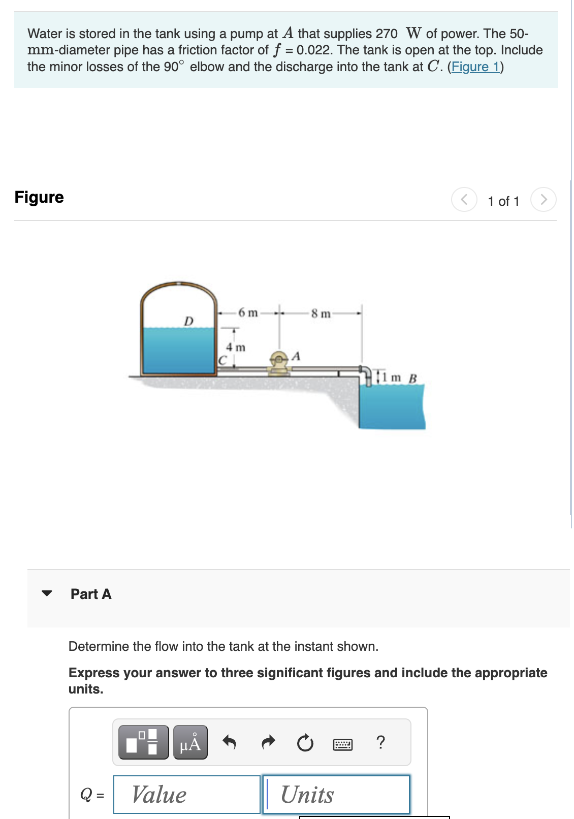 Solved Water is stored in the tank using a pump at A that | Chegg.com