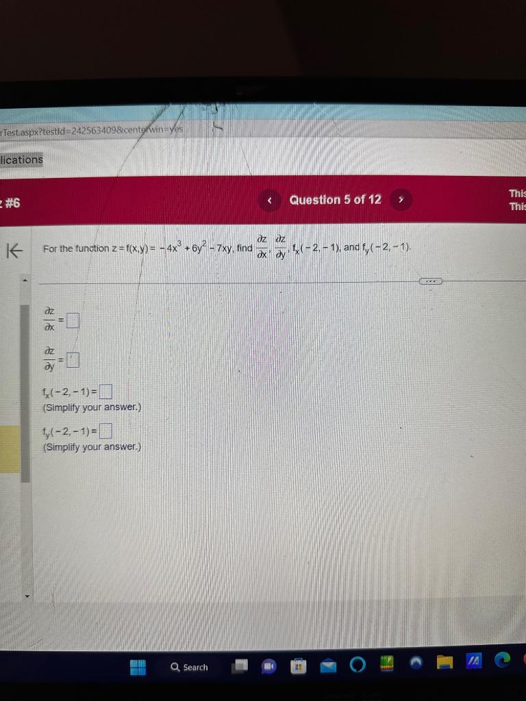 Solved For the function z=f(x,y)=−4x3+6y2−7xy, find | Chegg.com