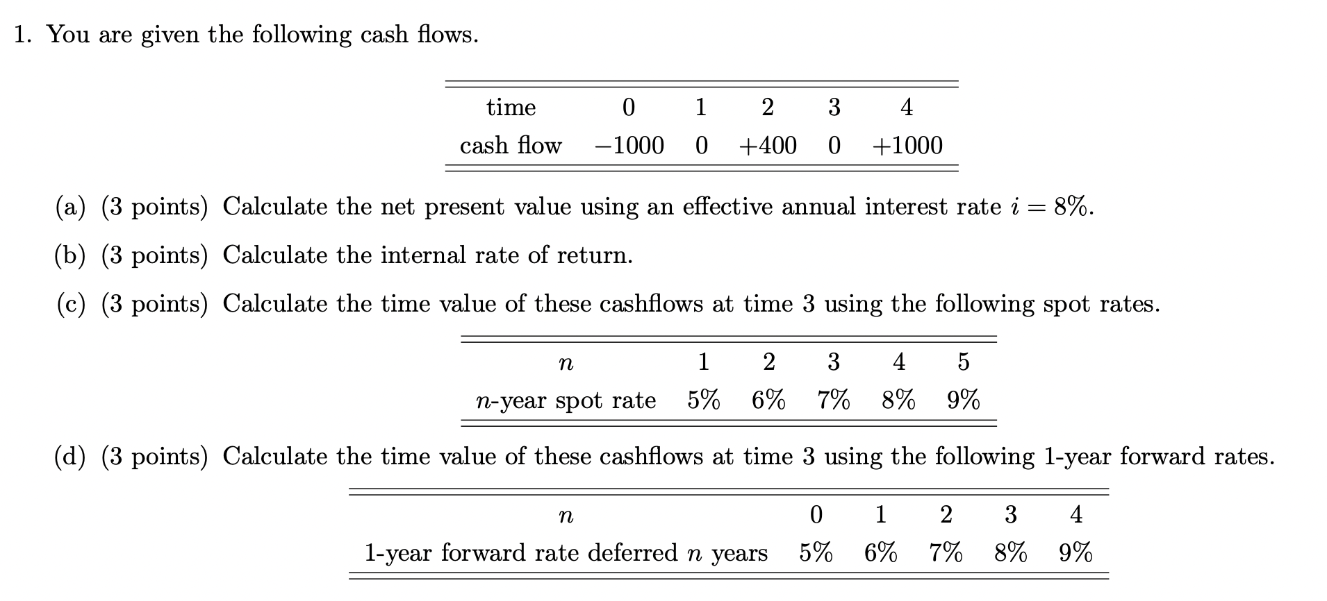 Solved 1. ﻿You are given the following cash flows.(a) (3 | Chegg.com