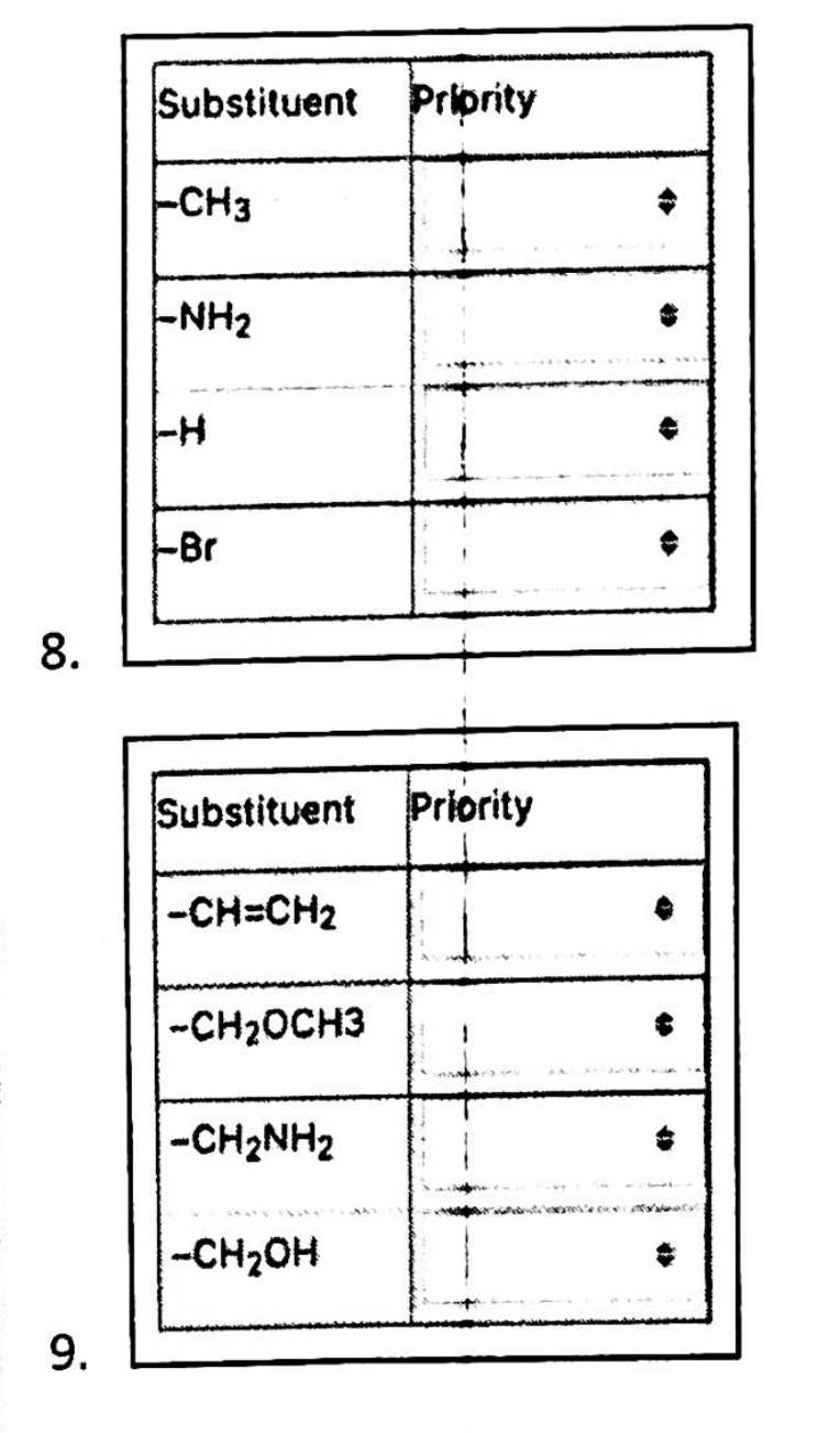 Solved Substiluent Priority CH3 -NH2 -H -Br 8. Substituent | Chegg.com