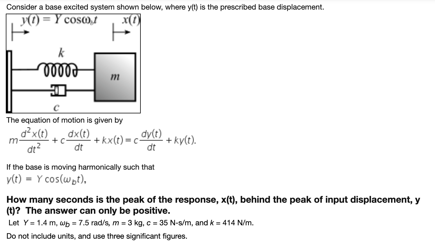Solved Consider a base excited system shown below, where | Chegg.com