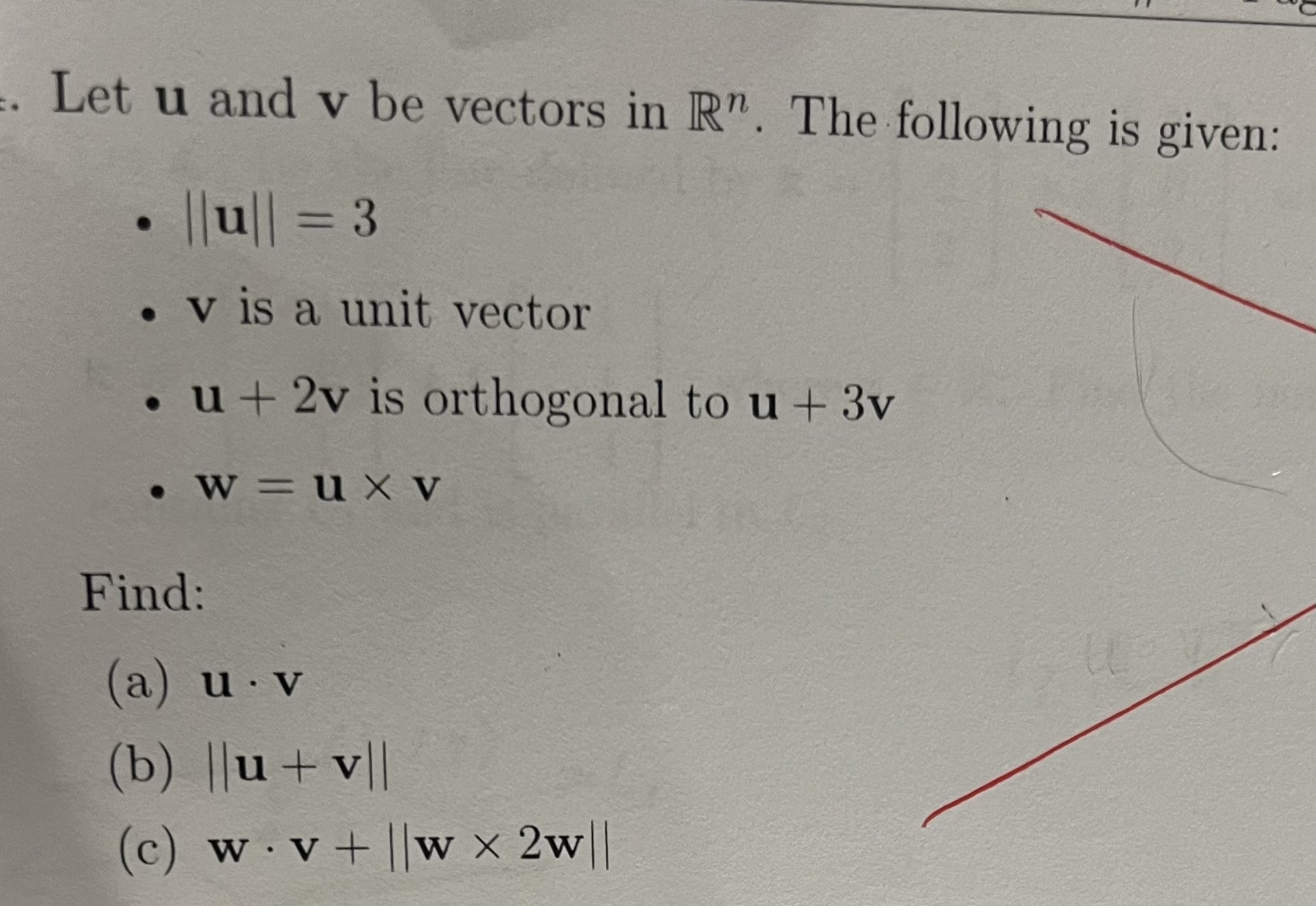 Solved Let u ﻿and v be ﻿vectors in Rn. ﻿The following is | Chegg.com