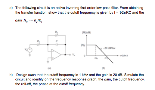 Solved a) The following circuit is an active inverting | Chegg.com