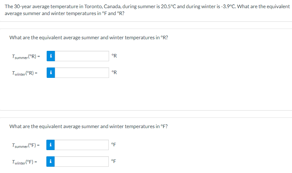 Solved The 30-year average temperature in Toronto, Canada, | Chegg.com