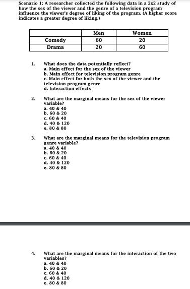 Solved Scenario 1 A Researcher Collected The Following Data