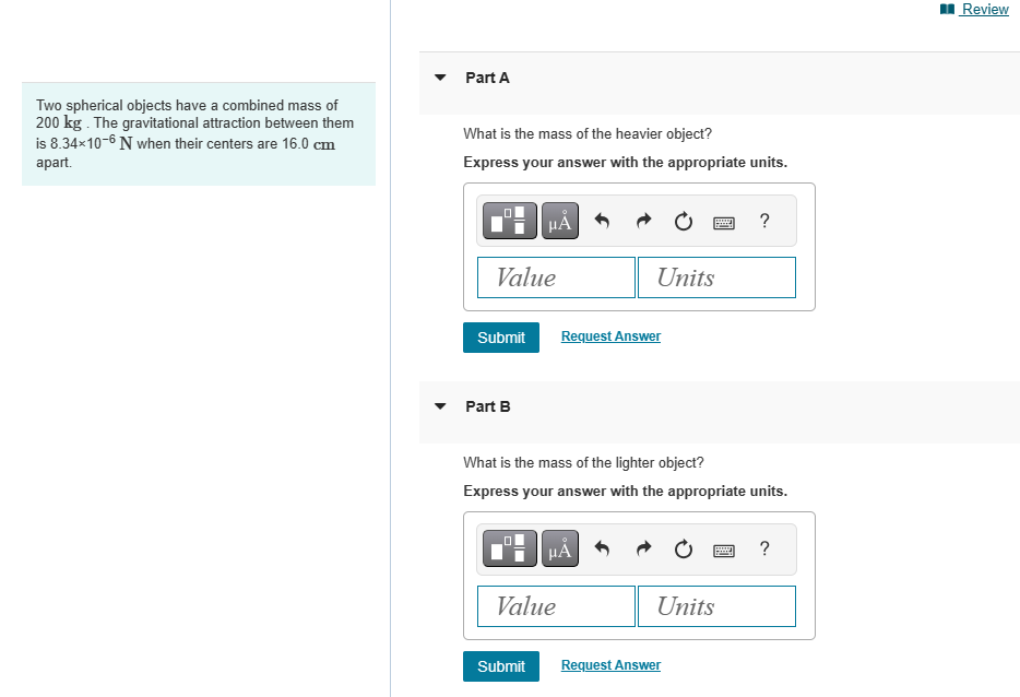 Solved Two spherical objects have a combined mass of 200 ﻿kg | Chegg.com
