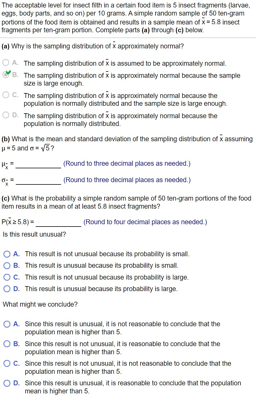 Solved The acceptable level for insect filth in a certain | Chegg.com