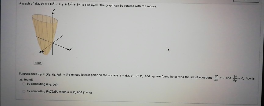 Solved A graph of f(x,y) = 11x2 - 2xy + 2y2 + 3y is | Chegg.com