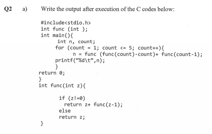 Solved Q2 a) Write the output after execution of the C codes | Chegg.com