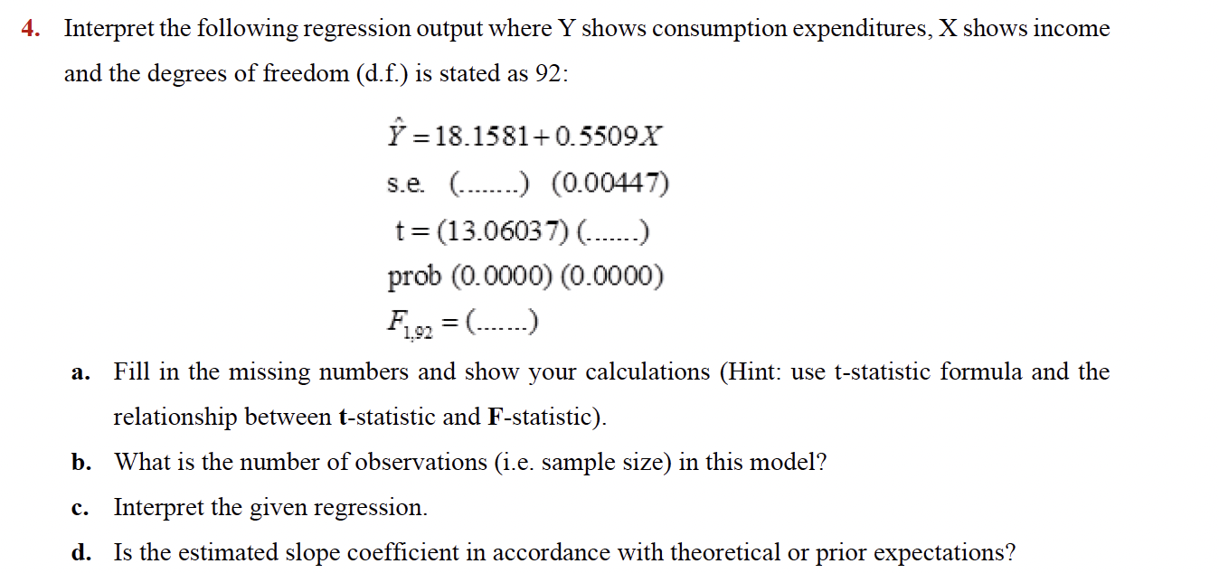 Solved Interpret the following regression output where Y | Chegg.com
