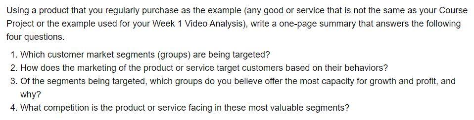 Solved Using a product that you regularly purchase as the | Chegg.com