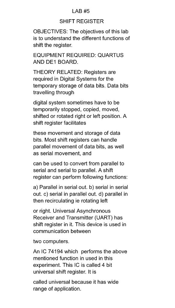LAB #5 SHIFT REGISTER OBJECTIVES: The objectives of | Chegg.com