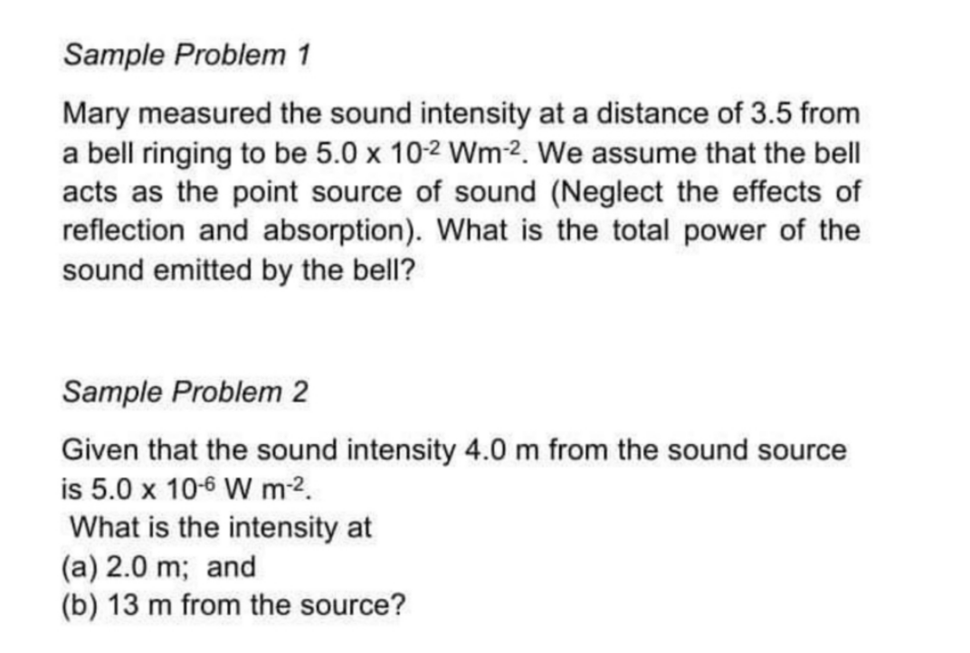 Solved Sample Problem 1 Mary measured the sound intensity at | Chegg.com
