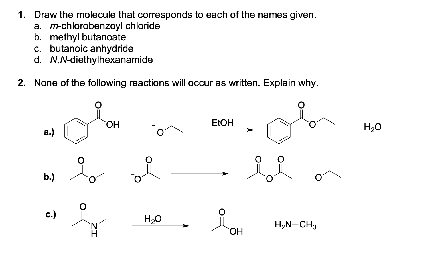 Solved 1. Draw the molecule that corresponds to each of the | Chegg.com