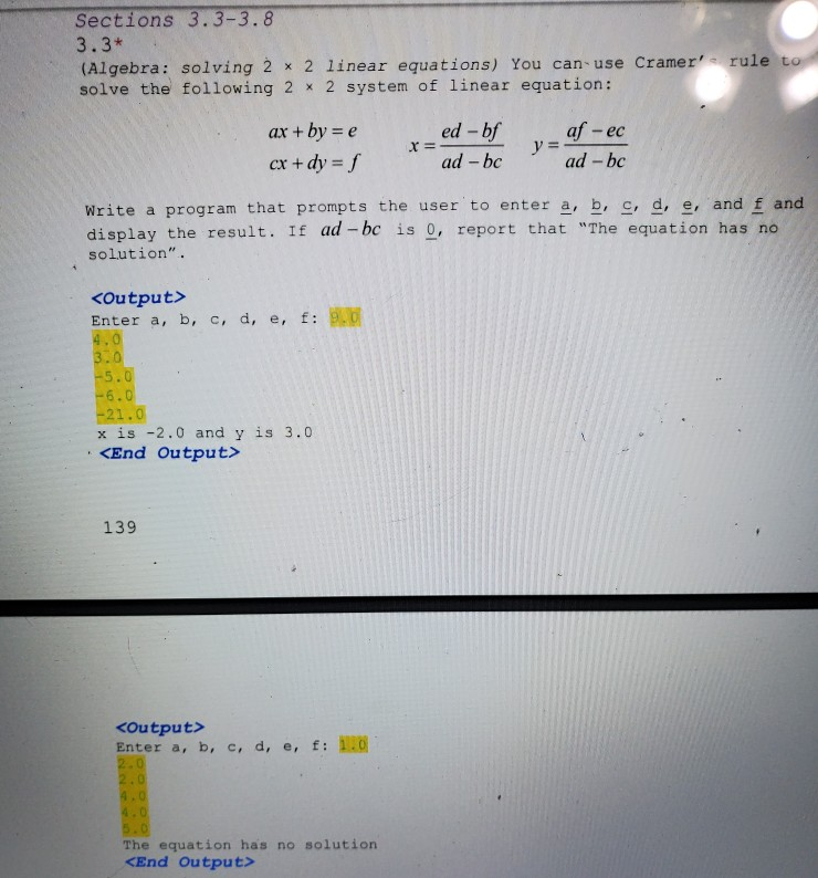 Solved Sections 3.3-3.8 3.3* (Algebra: solving 2 x 2 linear | Chegg.com