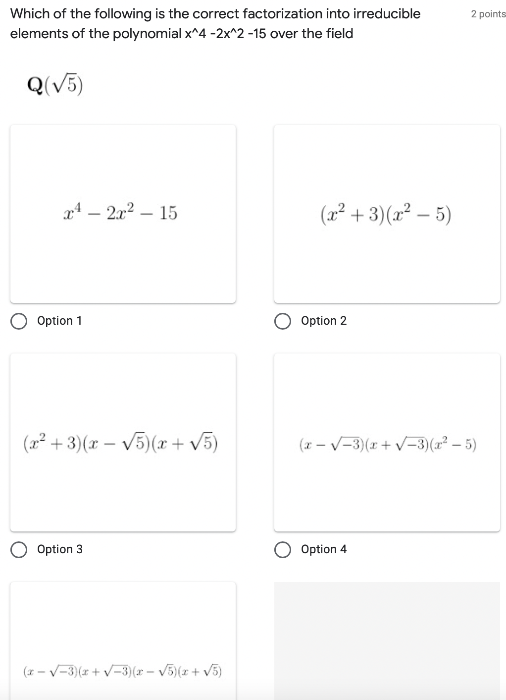 Solved 2 points Which of the following is the correct | Chegg.com